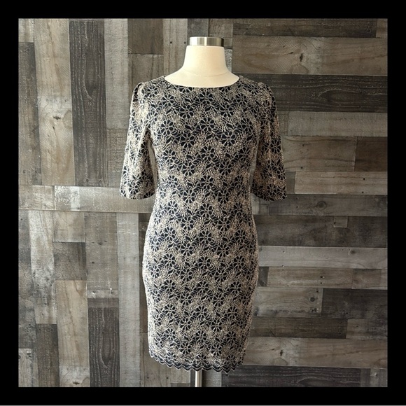 Dresses | Nwt Candalite Navy Gold Floral Midi Dress Large Dark Feminine ...